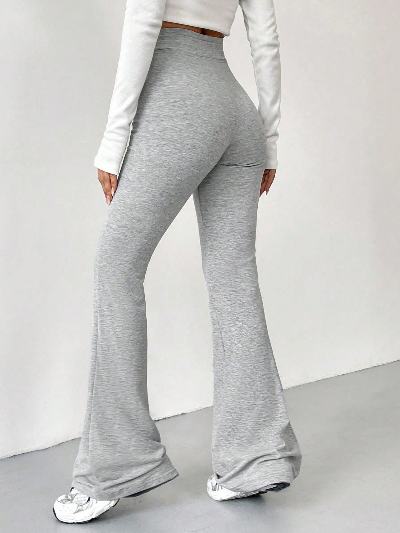 SHEIN EZwear Retro Style Grey Tie Waist Flare Leg Sweatpants | SHEIN USA