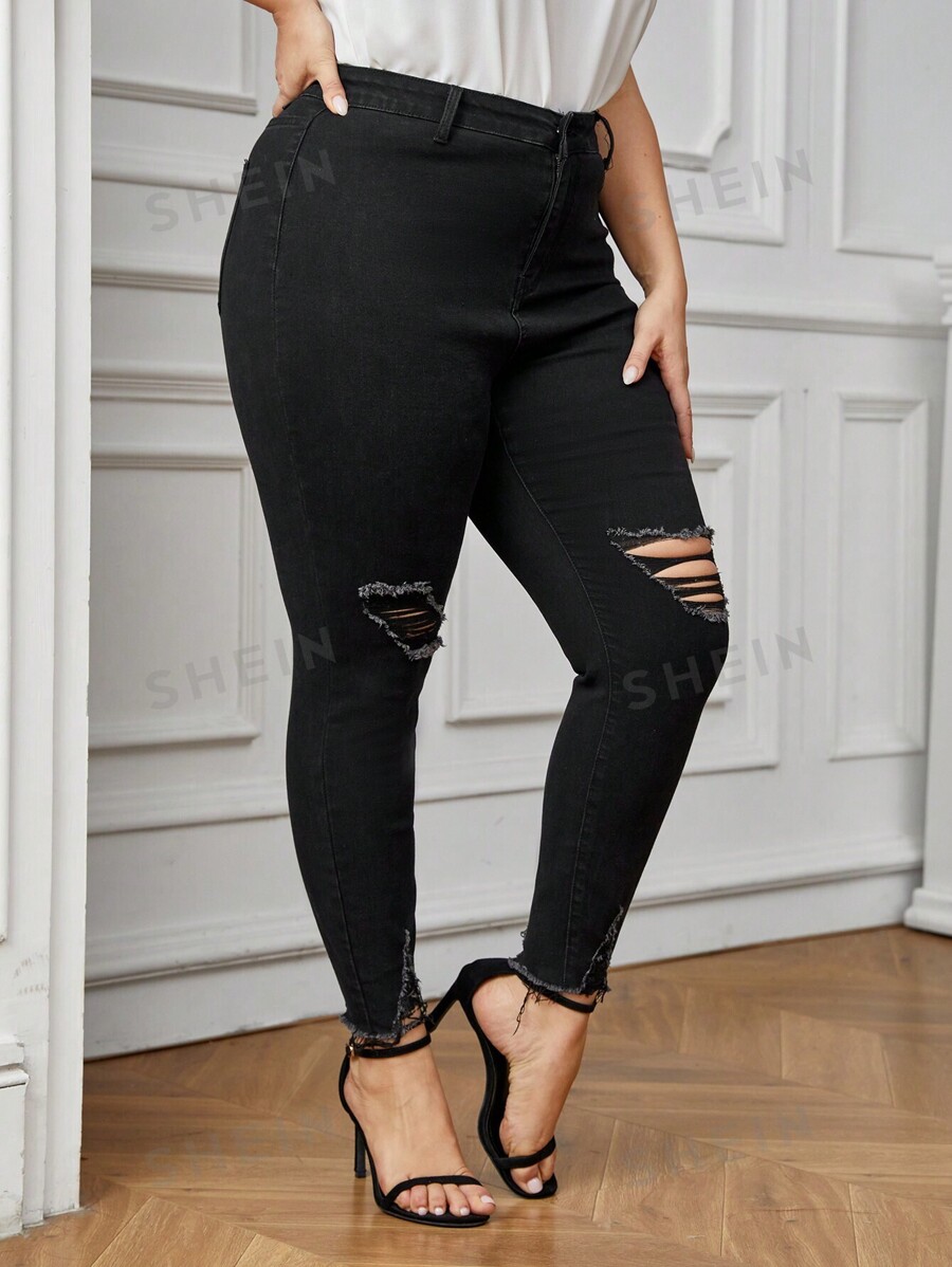 Shein Lune Plus Size Ripped Skinny Jeans Shein Usa