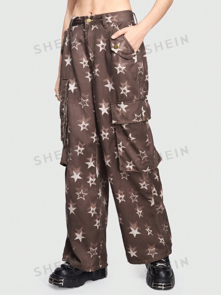 Romwe Grunge Punk スターショートパンツ ミリタリー カジュアル 綿素材 ワイドパンツ Shein Japan