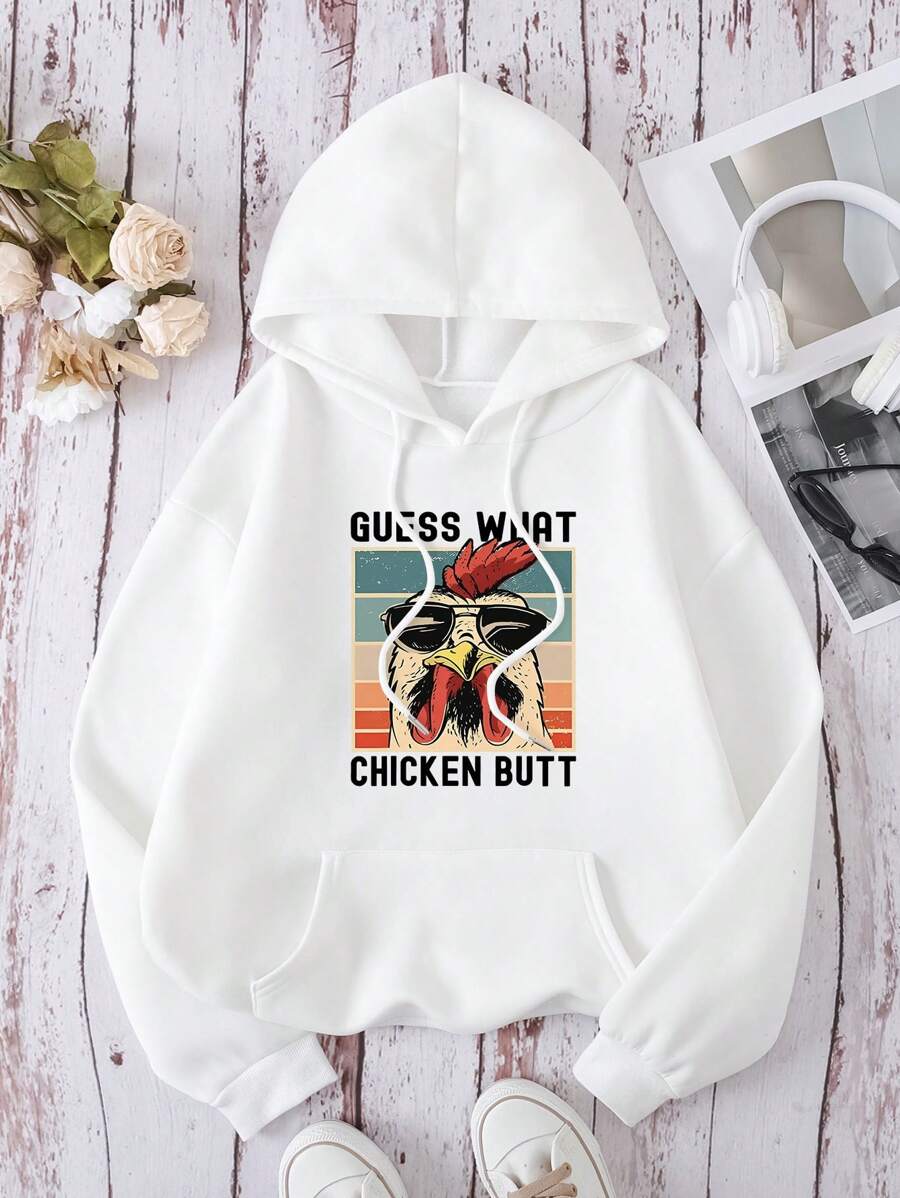 SHEIN EZwear Women's Funny Rooster Back Print Hoodie | SHEIN USA