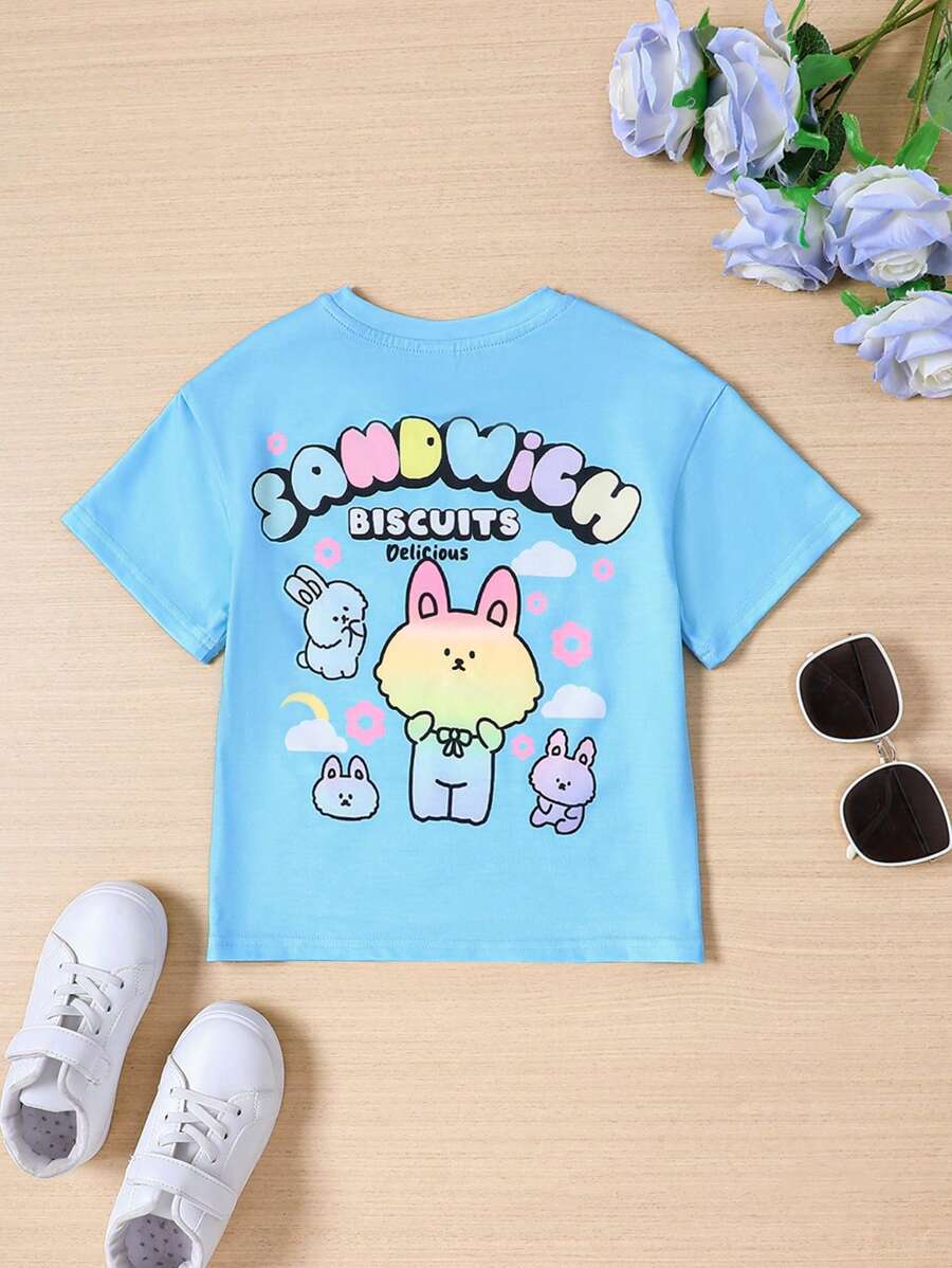 SHEIN Little Girls' Knit Loose Fit Casual T-shirt With Cute Letter ...