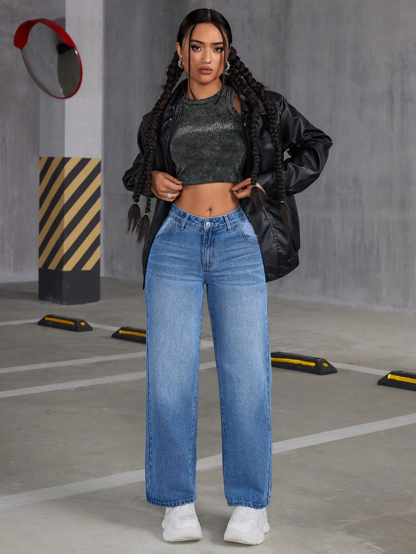 SHEIN ICON Embroidered Washed Denim Jeans | SHEIN USA