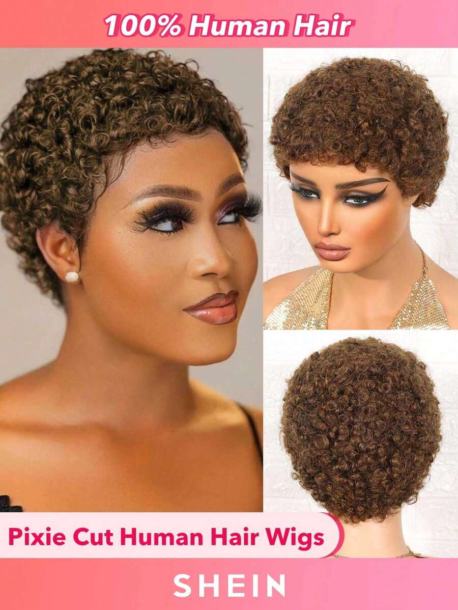 Short Afro Curly Pixie Cut Human Hair Wigs Real Affordable Hair ...
