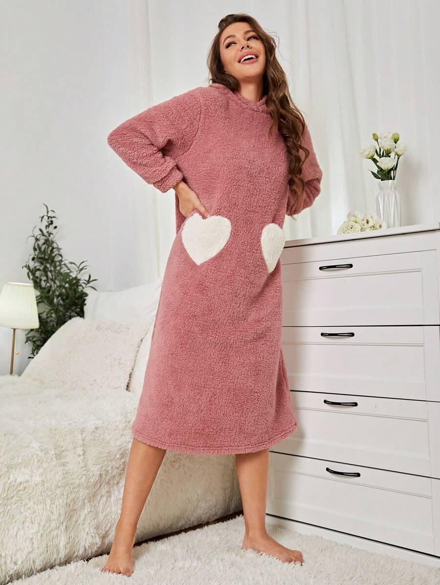 Women's Colorblock Heart Pocket Cozy Sleepwear Dress, Mommy And Me ...