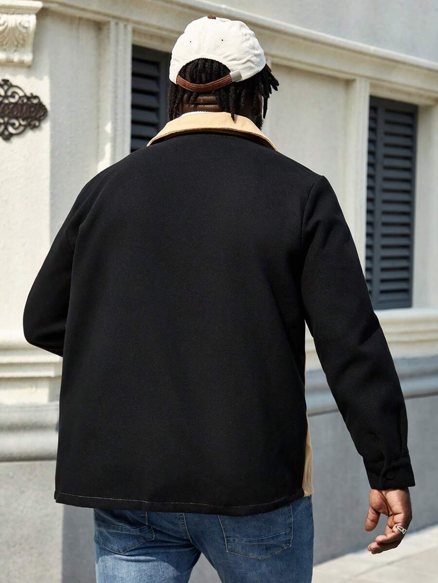 Manfinity Homme Loose Plus Size Men's Woolen Jacket With Letter Print ...