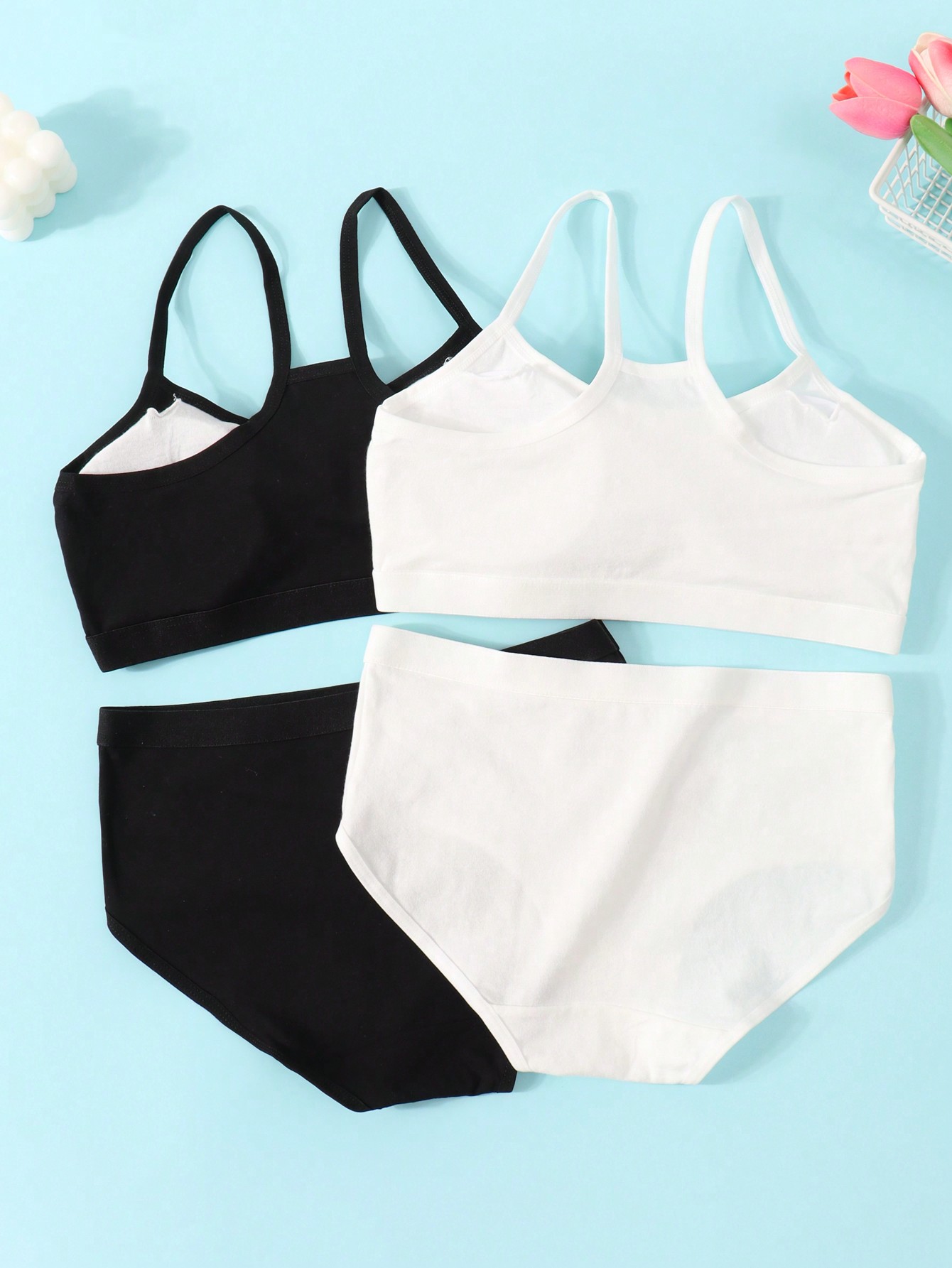 Garota pré-adolescente 2 Conjuntos Sólido Canelado Roupa Íntima | SHEIN ...