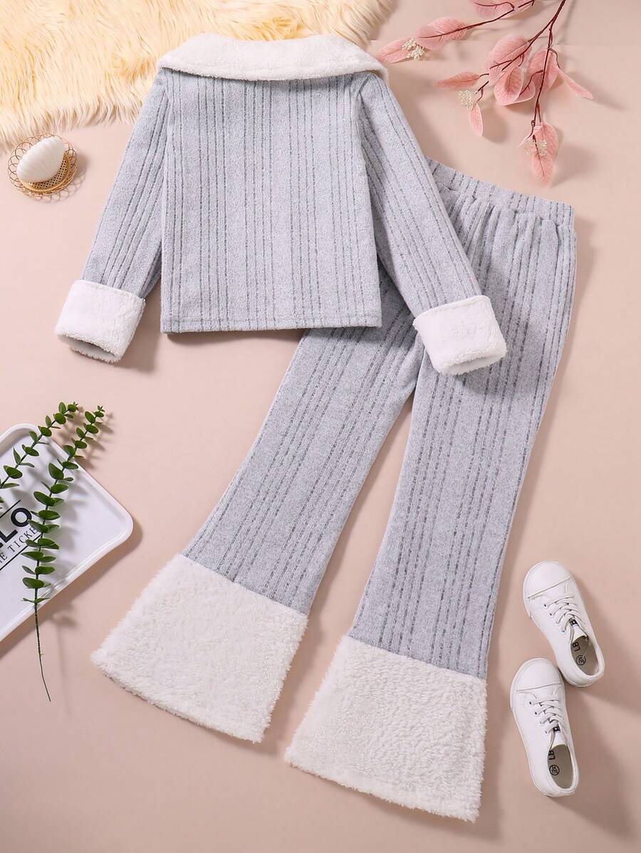 SHEIN Conjunto de abrigo y pantalón suave para niña preadolescente con ...