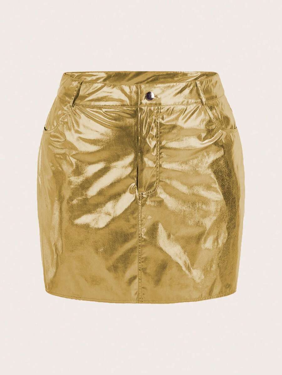 Flirla Plus Size Metallic Feel Skirt / Plus Size Metallic Skirt | SHEIN USA