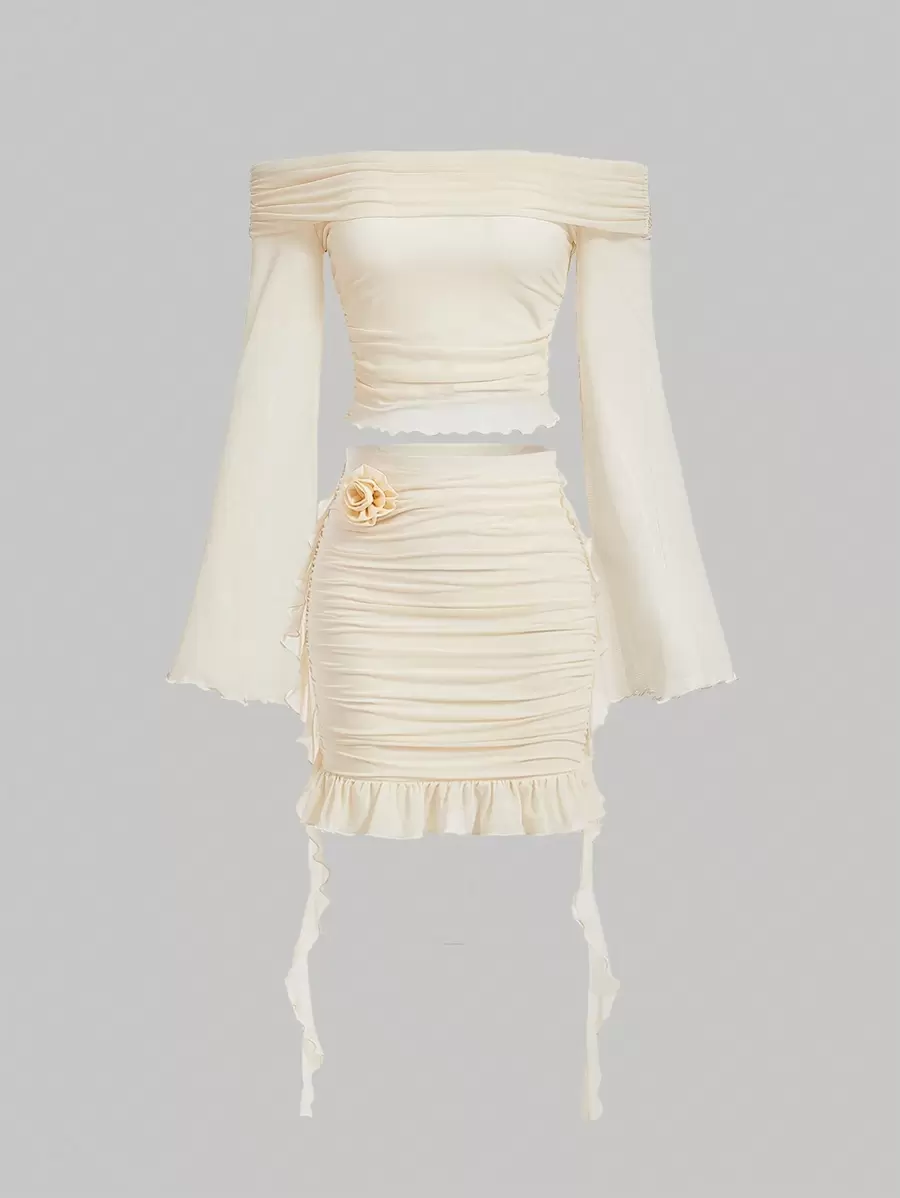 SHEIN X Garcia Sisters SHEIN MOD Solid Color Pleated Off Sleeve Top And ...