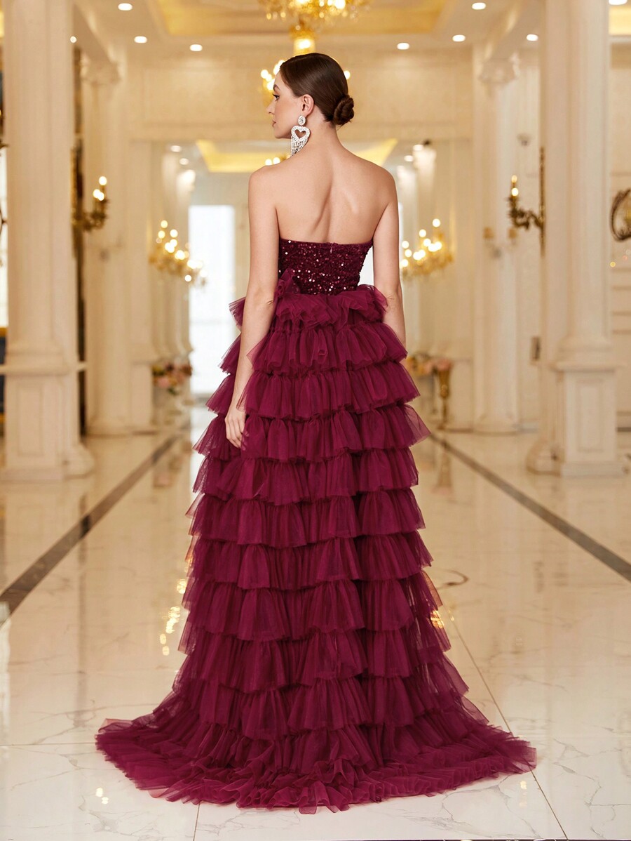 Contrast Sequin Split Thigh Prom Dress | SHEIN USA