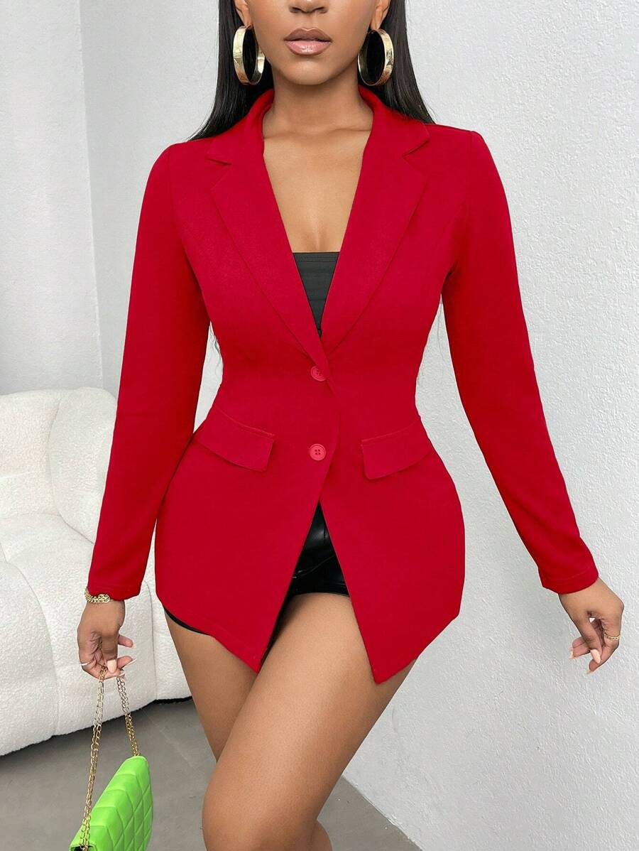 Slaydiva Blazer de solapa de unicolor para otoño/invierno | Moda de ...