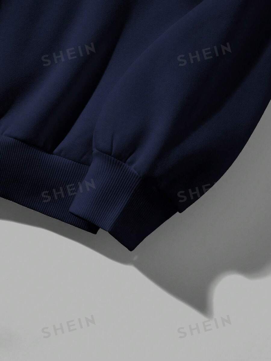 SHEIN EZwear Sudadera con capucha y cordón con estampado de lema de estrellas, ajuste holgado ...