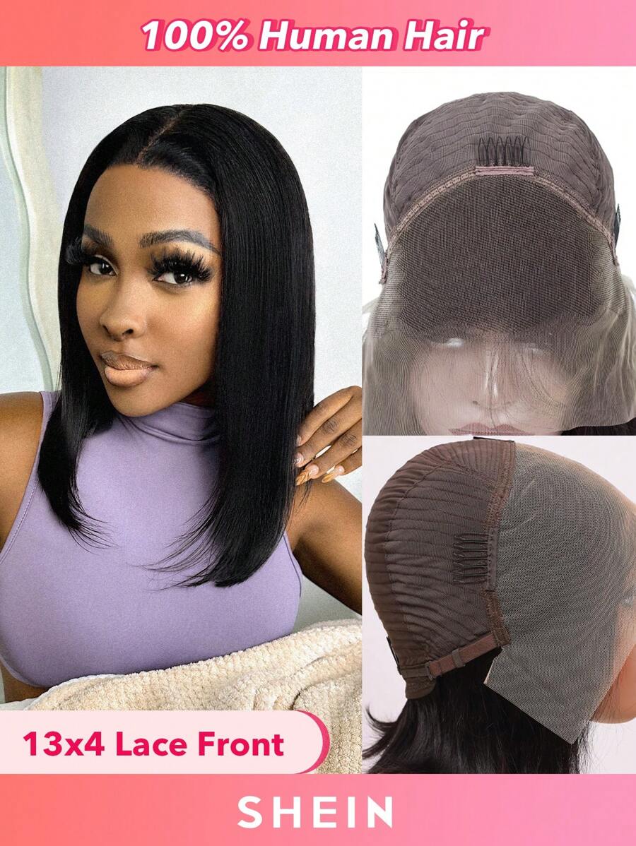Transparent Lace Short Straight Bob Pixie Cut Natural Black Wigs 13 X 4 ...