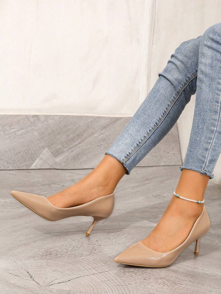 Classic Women's High Heels, Pointed Toe Low Vamp Leather Fine Heel ...