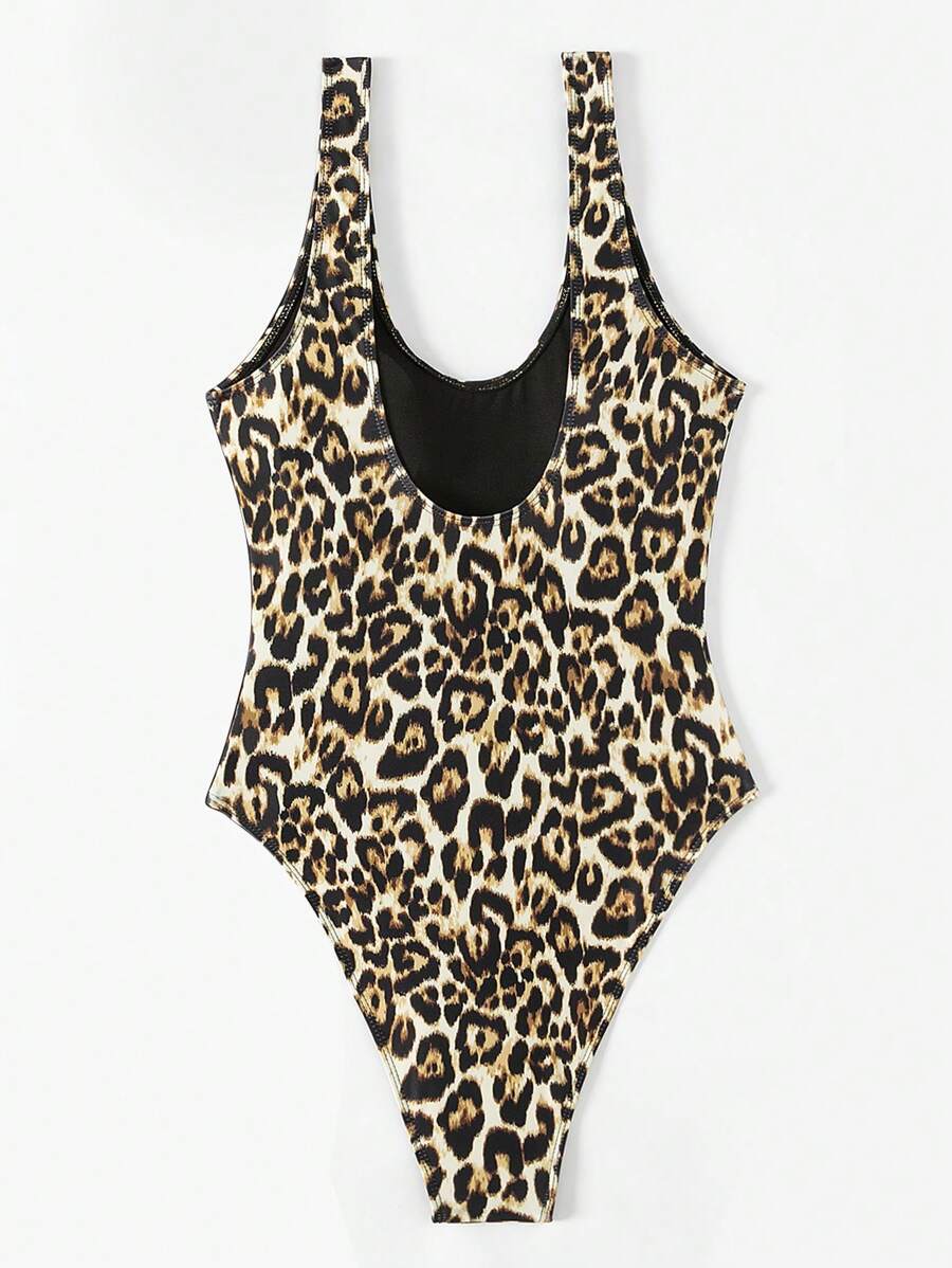 SHEIN Swim Summer Beach Leopard Printed Backless One-Piece Swimsuit ...
