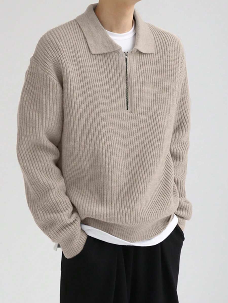 DAZY Men Quarter Zip Drop Shoulder Fall Sweater Without Tee | SHEIN USA