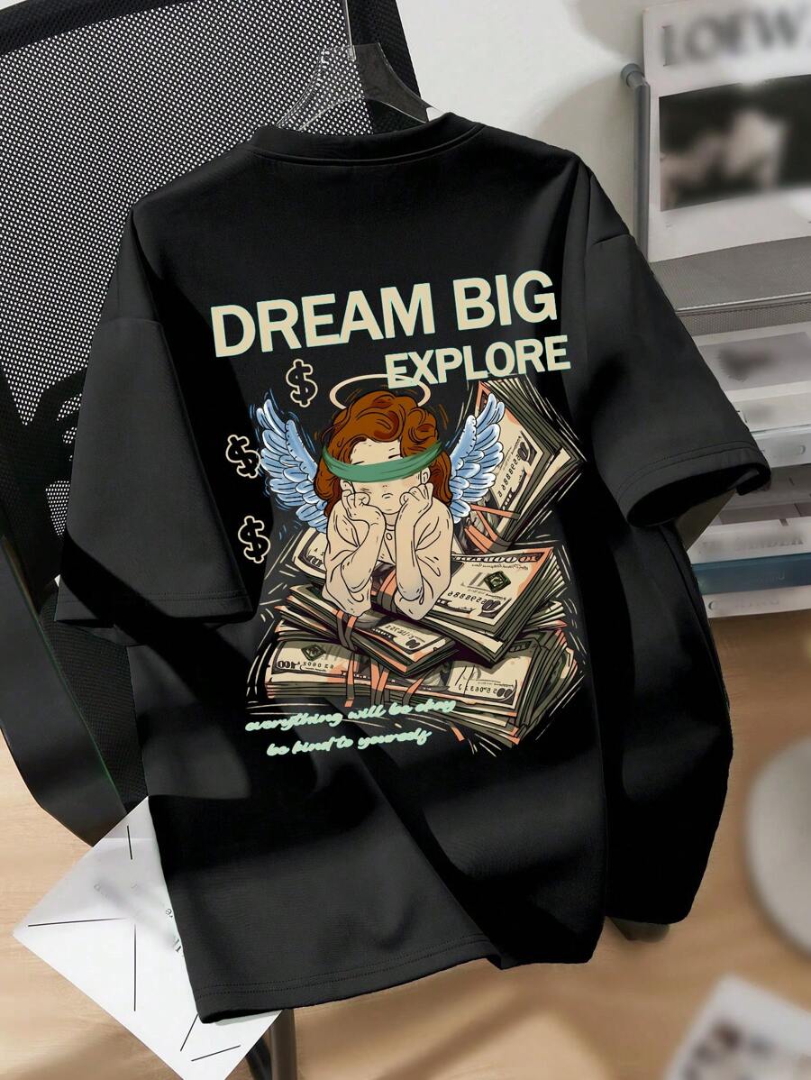 SHEIN Teens Boys' Casual Minimalist Cartoon Angel Graphic Short Sleeve ...