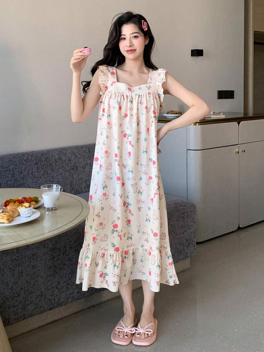 DAZY Women'S Floral Printed Sleep Dress With Ruffle Hem | SHEIN USA