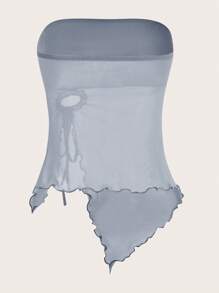 SHEIN ICON Drawstring Detail Lettuce-Edge Mesh Tube Top | SHEIN USA