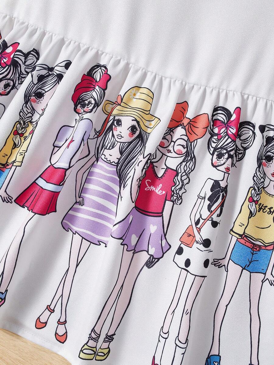 SHEIN Tween Girl Cartoon Character Printed Flying Sleeve Blouse With ...