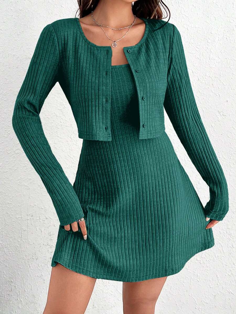 SHEIN EZwear Ladies' Ribbed Knit Two Piece Set | SHEIN UK