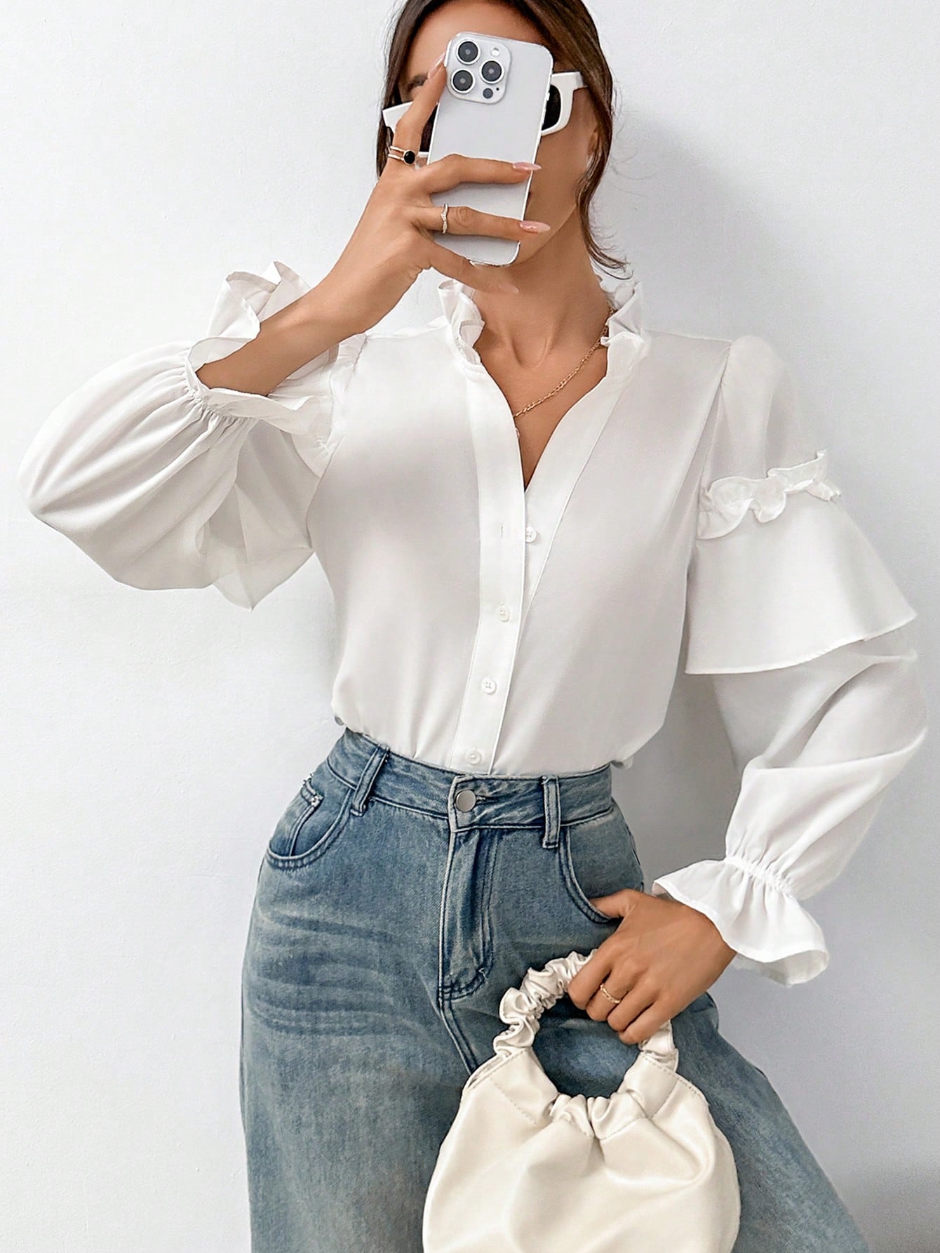 SHEIN Essnce Blusa Feminina Folgada Com Babado Na Barra | SHEIN PT