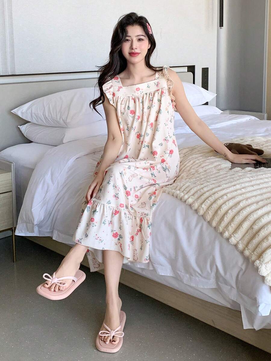 DAZY Women'S Floral Printed Sleep Dress With Ruffle Hem | SHEIN USA