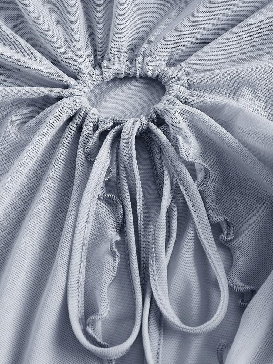 SHEIN ICON Drawstring Detail Lettuce-Edge Mesh Tube Top | SHEIN UK