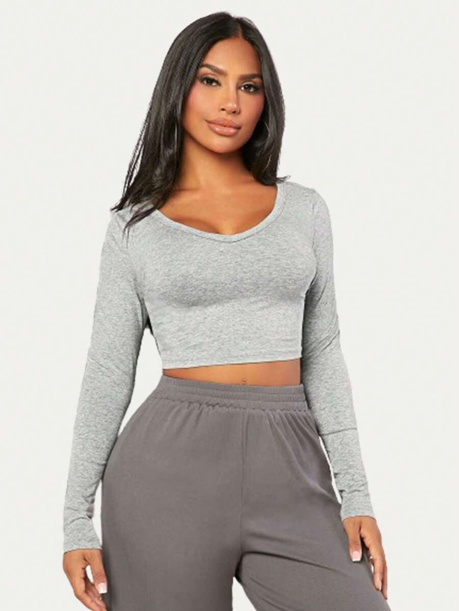 SHEIN SXY Solid Crop Tee Party Outfit New Years Eve Outfit Sexy Outfit Christmas | SHEIN