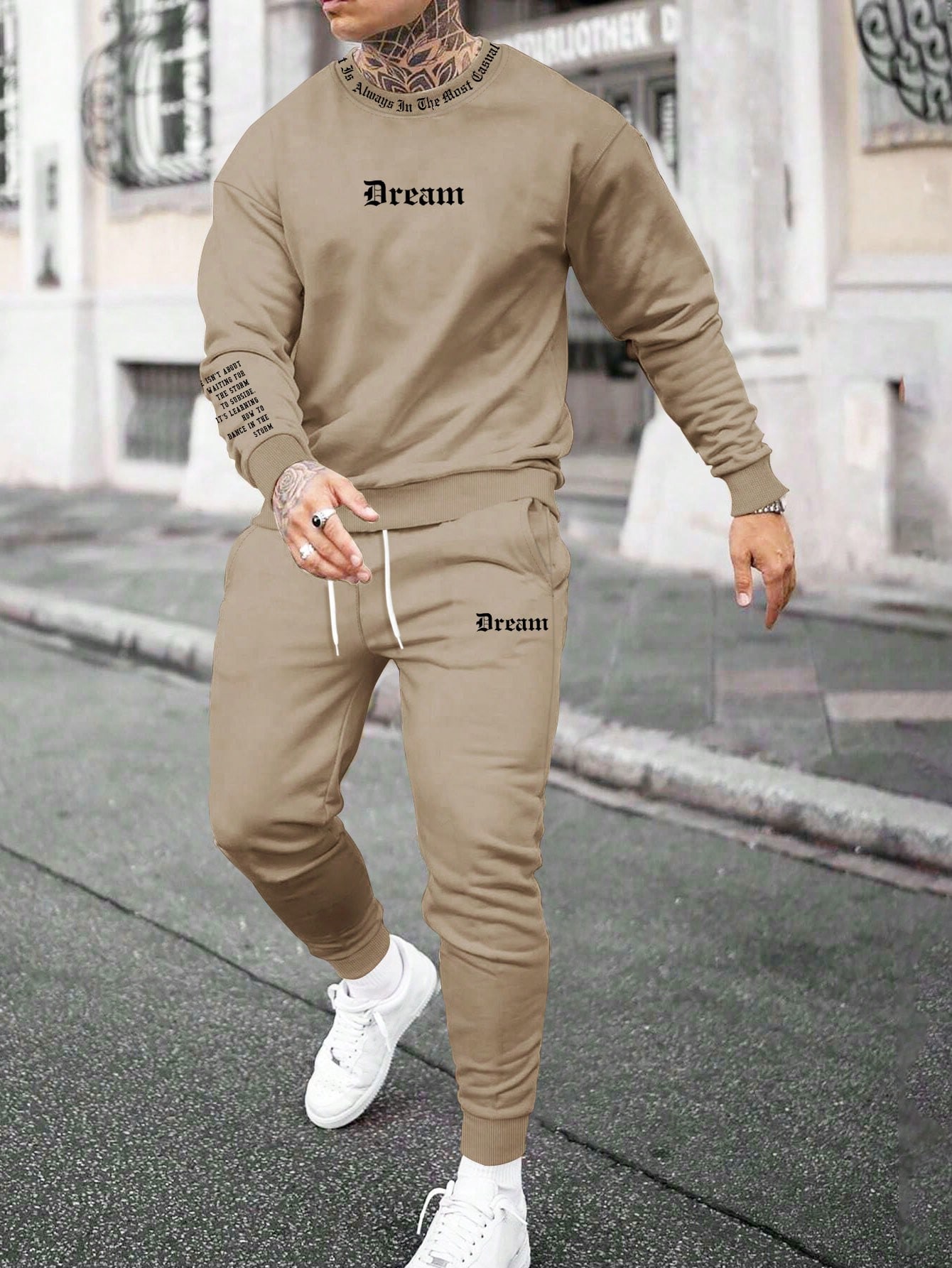 Manfinity Hypemode Men'S Casual Two-Piece Set With Text Printed ...