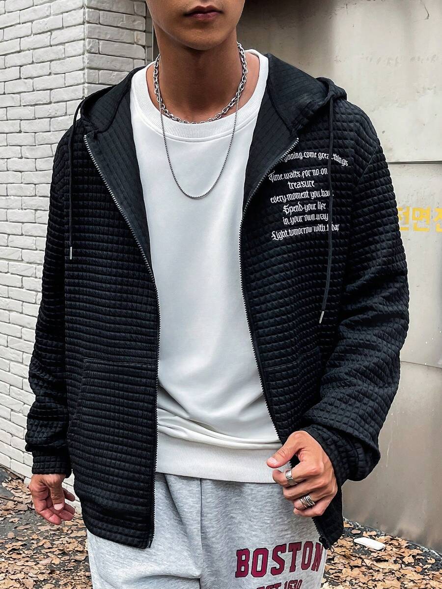 Manfinity Homme Mężczyźni plus size Grafika ze sloganem Zapiąć na zamek ...