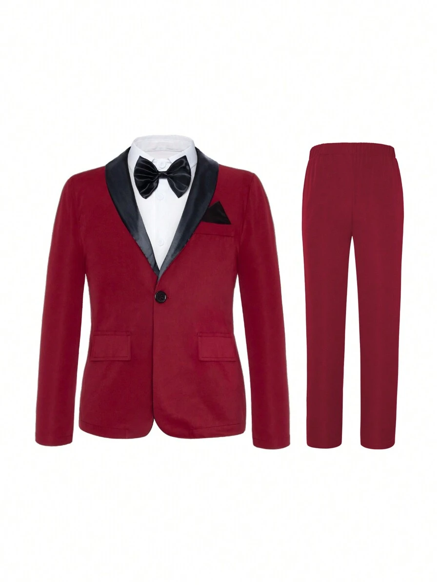 SHEIN Teen Boys 2-Piece Gentleman Outfit: Contrast Color Suit Jacket ...