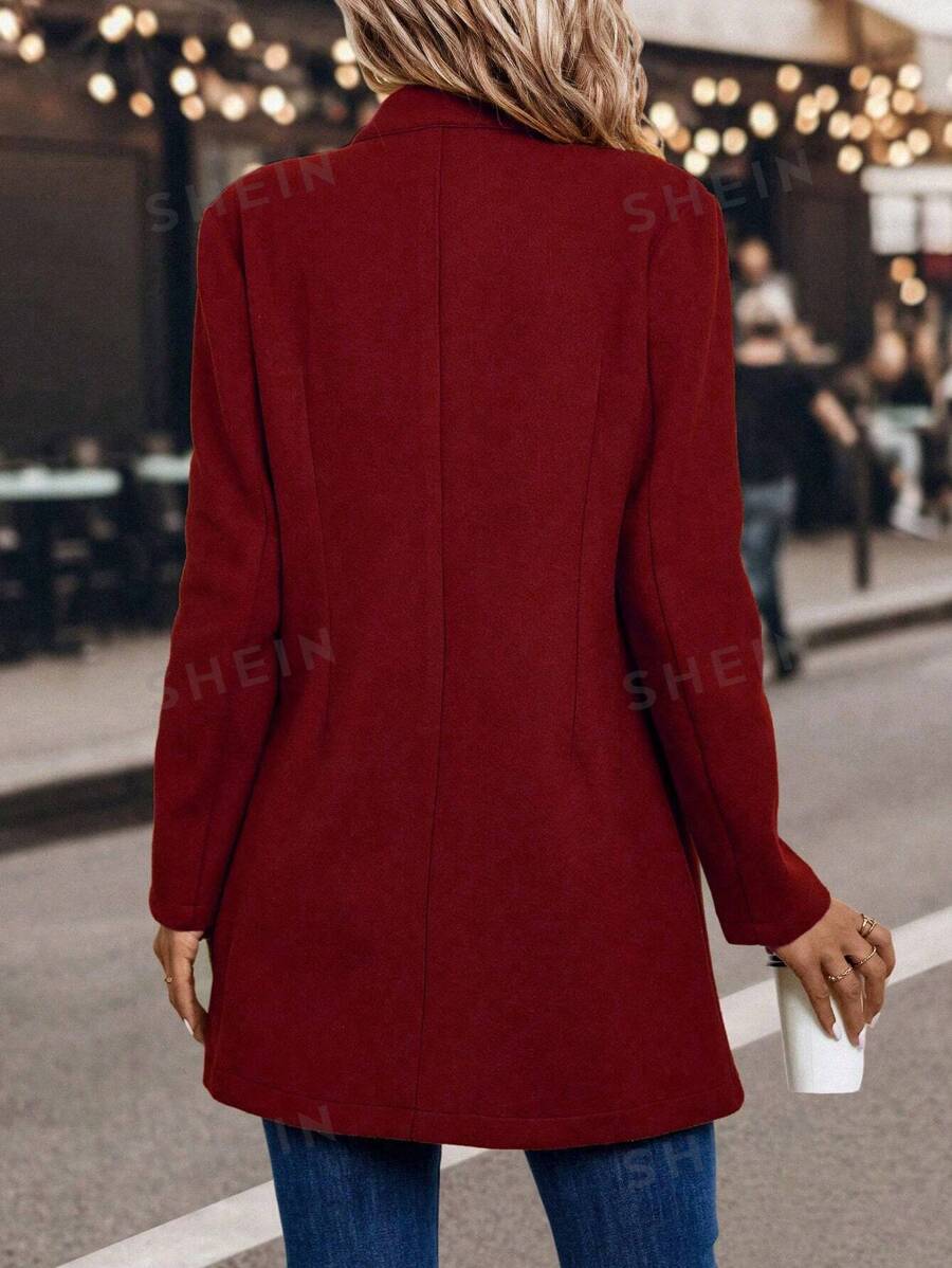 SHEIN LUNE Solid Color Woolen Coat With Single Breasted Button | SHEIN USA