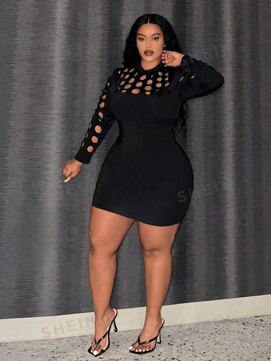 SHEIN Slayr Plus Size Elegant And Sexy Bodycon Mini Dress In Jet Black ...