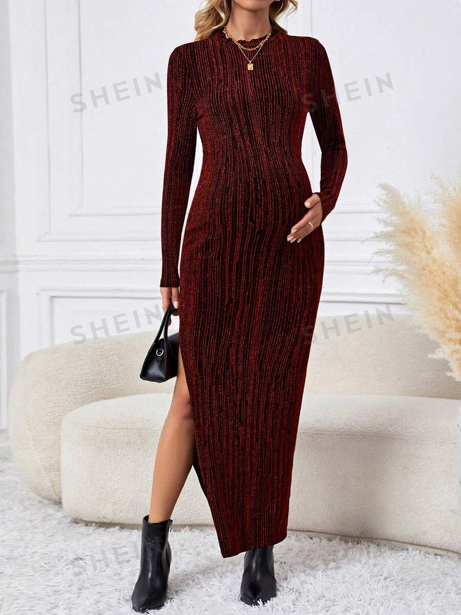 SHEIN Maternity Long Sleeve Side Split Dress | SHEIN UK