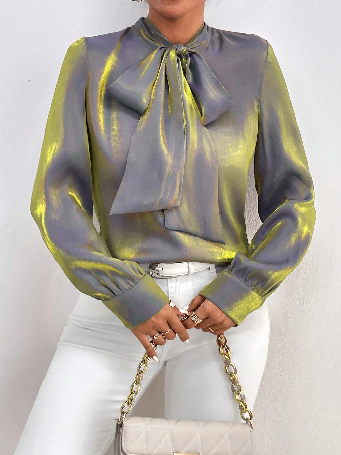 Tie Neck Casual Work Shirt | SHEIN USA