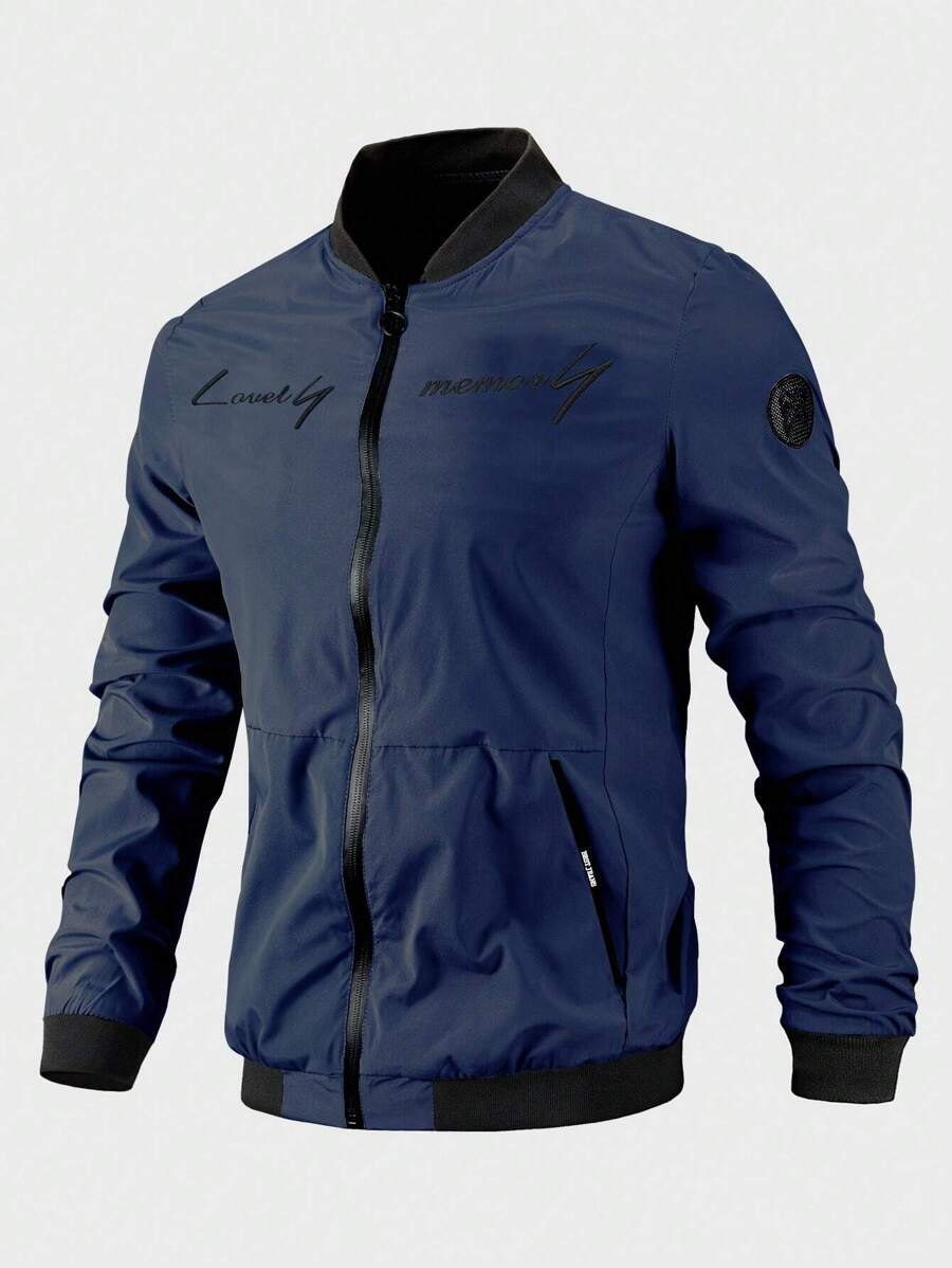 Manfinity Homme Men Letter Graphic Zip Up Bomber Jacket | SHEIN USA