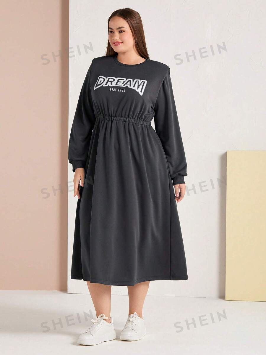 SHEIN Mulvari Vestido Letras Cintura De Impressão Feminino Tamanho ...
