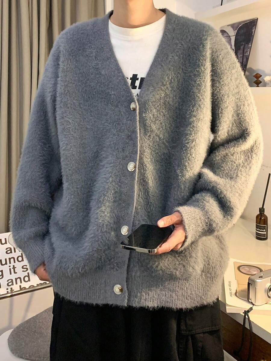 Men Drop Shoulder Fluffy Knit Cardigan | SHEIN USA