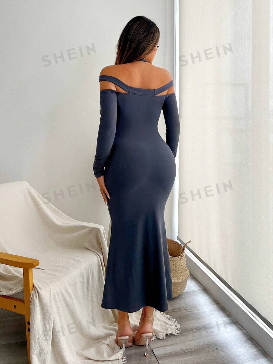 SHEIN SXY Sexy Halter Neck Maxi Mermaid Dress | SHEIN UK