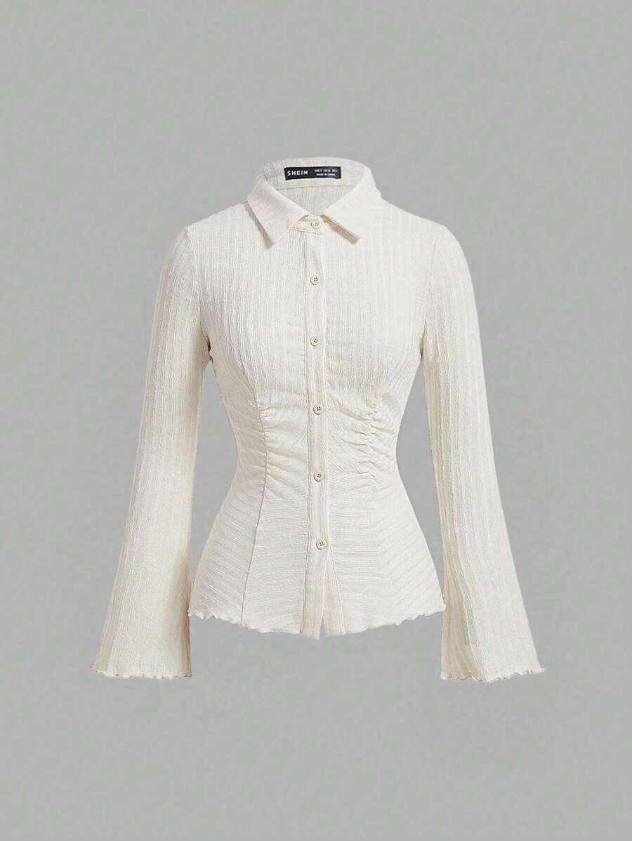 SHEIN MOD Women's Bell Sleeve Pleated T-shirt | SHEIN USA