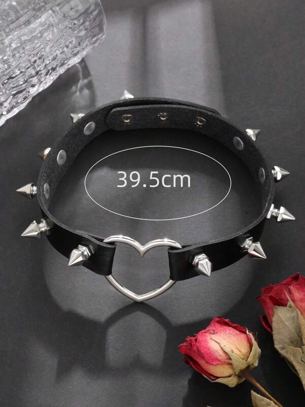 ROMWE Goth 1pc Gothic Punk Style Heart Shaped Rivet Decor Adjustable ...