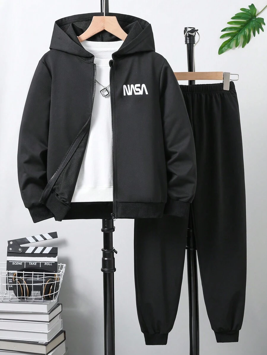 SHEIN Conjunto De Moletom E Moletom Com Capuz E Zíper Com Estampa De ...