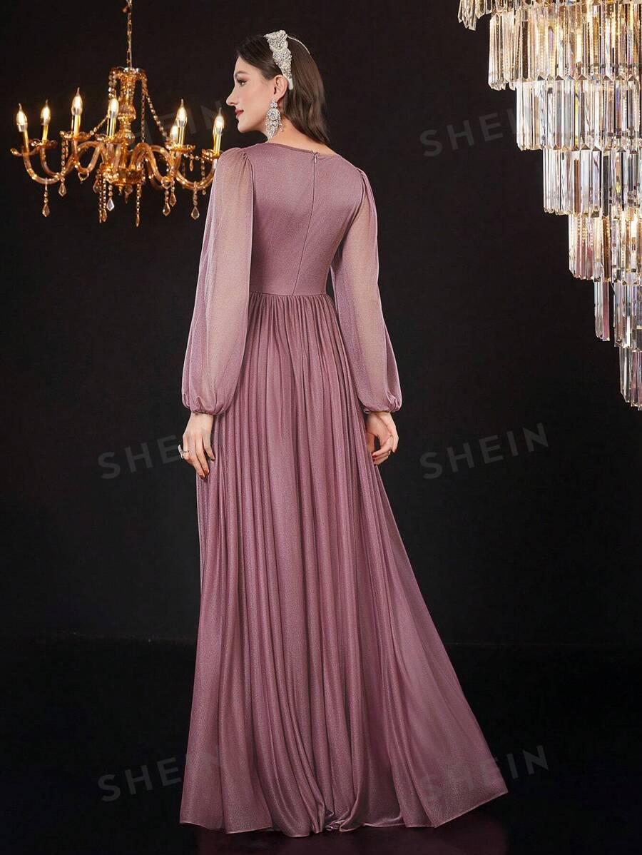 SHEIN Modely Robe longue corset à manches lanterne pour femmes, robe élégante de soirée ...