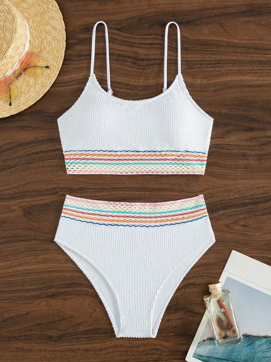 SHEIN Swim Summer Beach Color Block Swimsuit Set | SHEIN USA