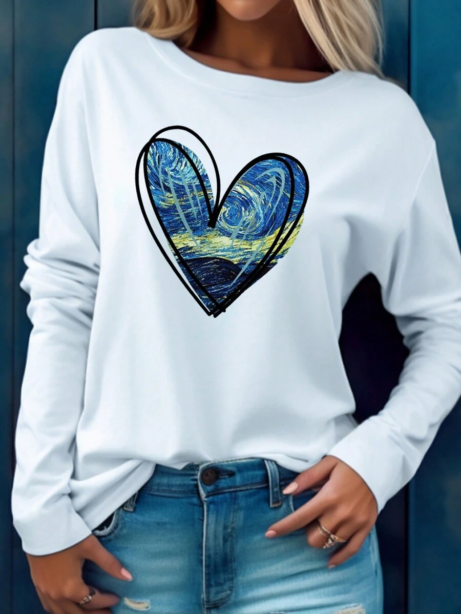 SHEIN LUNE Women's Love Pattern Drop Shoulder T-shirt | SHEIN USA
