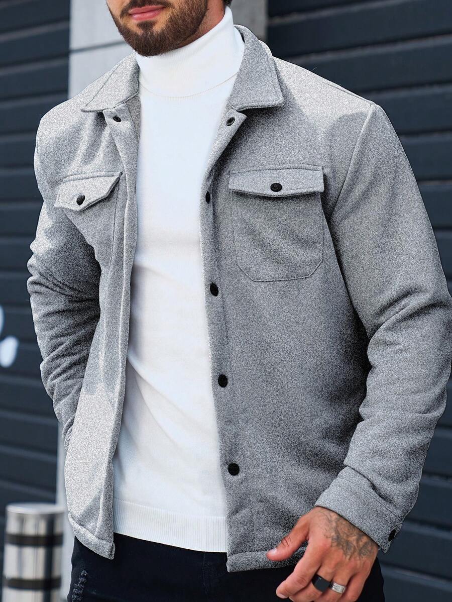 SHEIN Manfinity Homme Men's Button Up Shirt Jacket With Flap Pockets ...