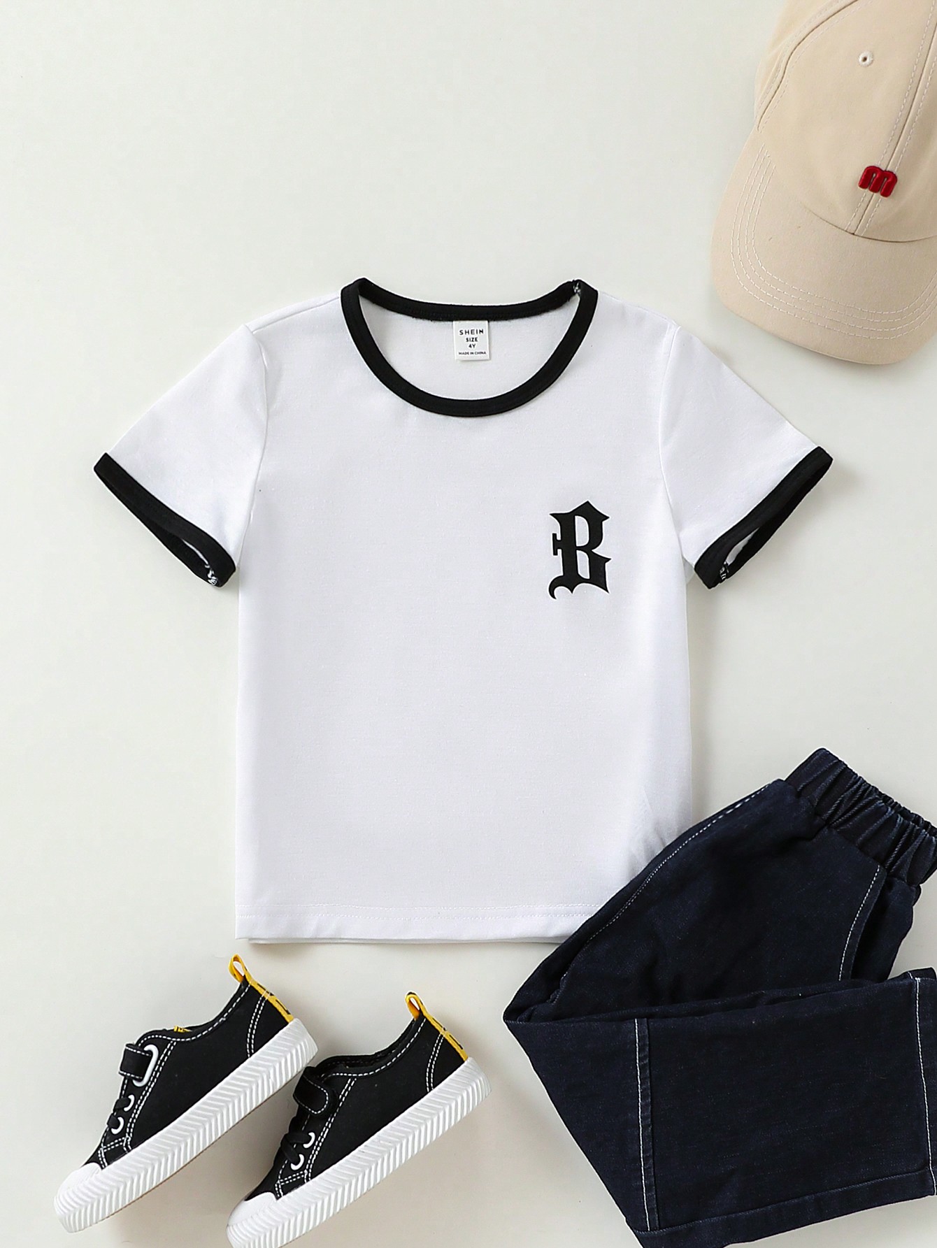 SHEIN Kids KDOMO Toddler Boys' Korean Style Letter Printed Round Neck T-Shirt With Zipper ...