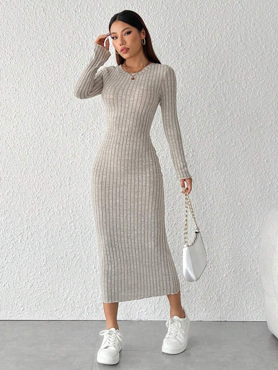 SHEIN PETITE Solid Color Long Sleeve Dress | SHEIN USA
