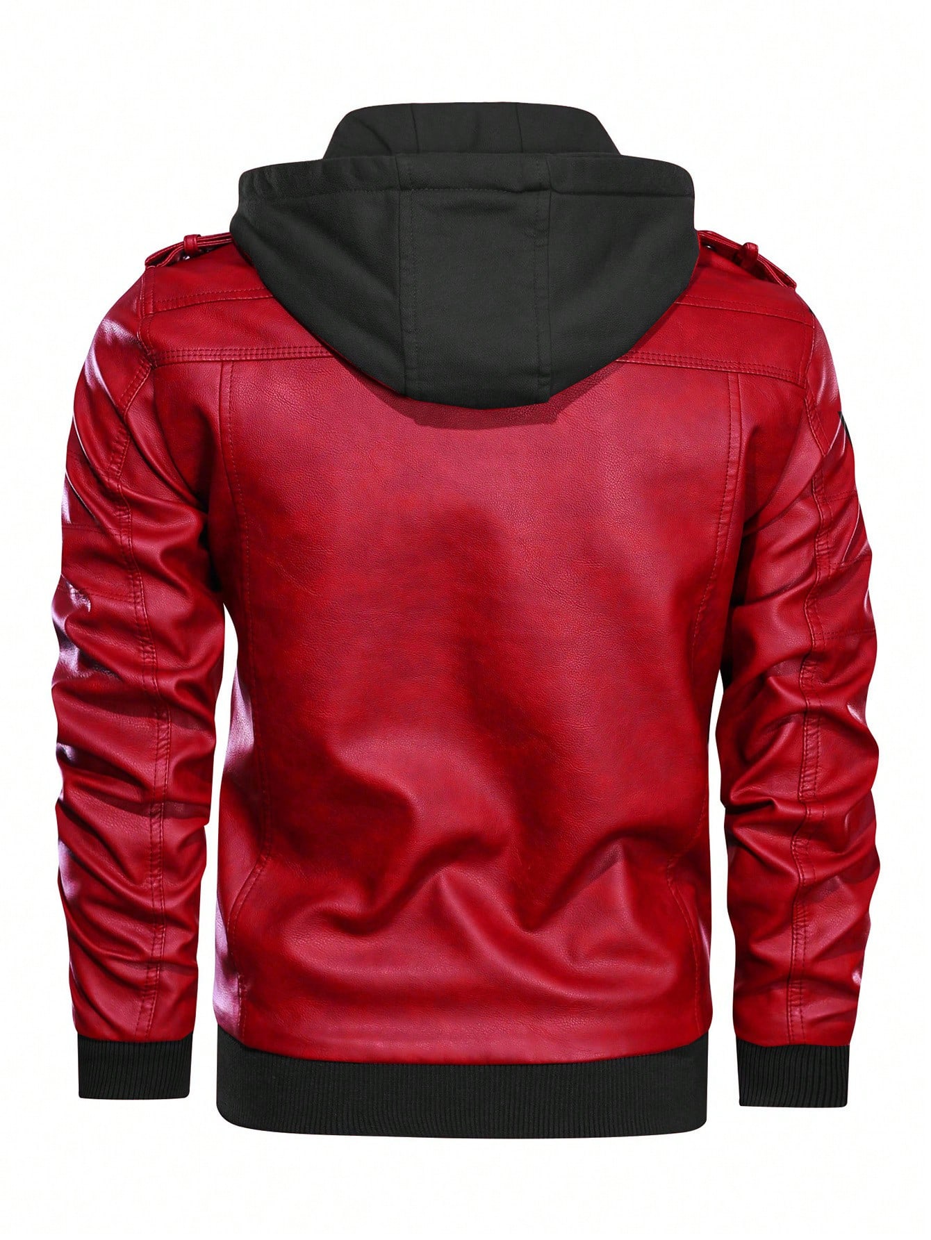 Manfinity Loose Fit Men's Faux Leather Hooded Jacket With Zipper Front ...